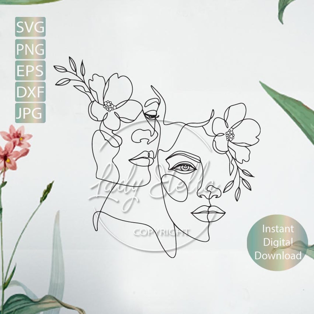 Floral Woman Line Art Svg, Png, Eps, Dxf, Jpg |minimalist Woman |line ...