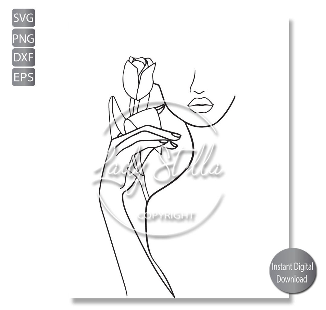 Floral Woman Line Art Svg, Png, Eps, Dxf, Jpg |minimalist Woman |line ...