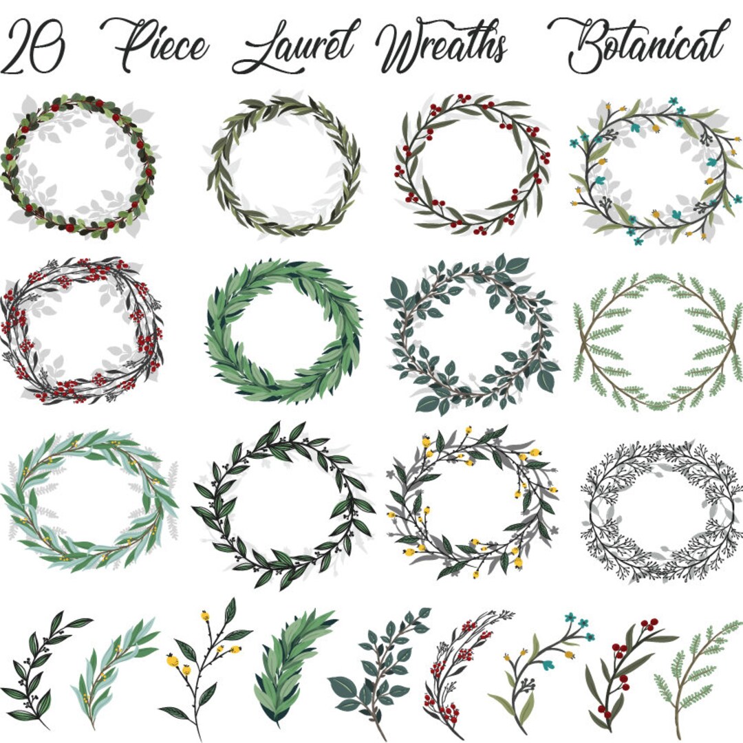 Floral Wreaths Laurel Svg, Png, Eps, Jpg 20 Pc Bundle Instant Digital ...