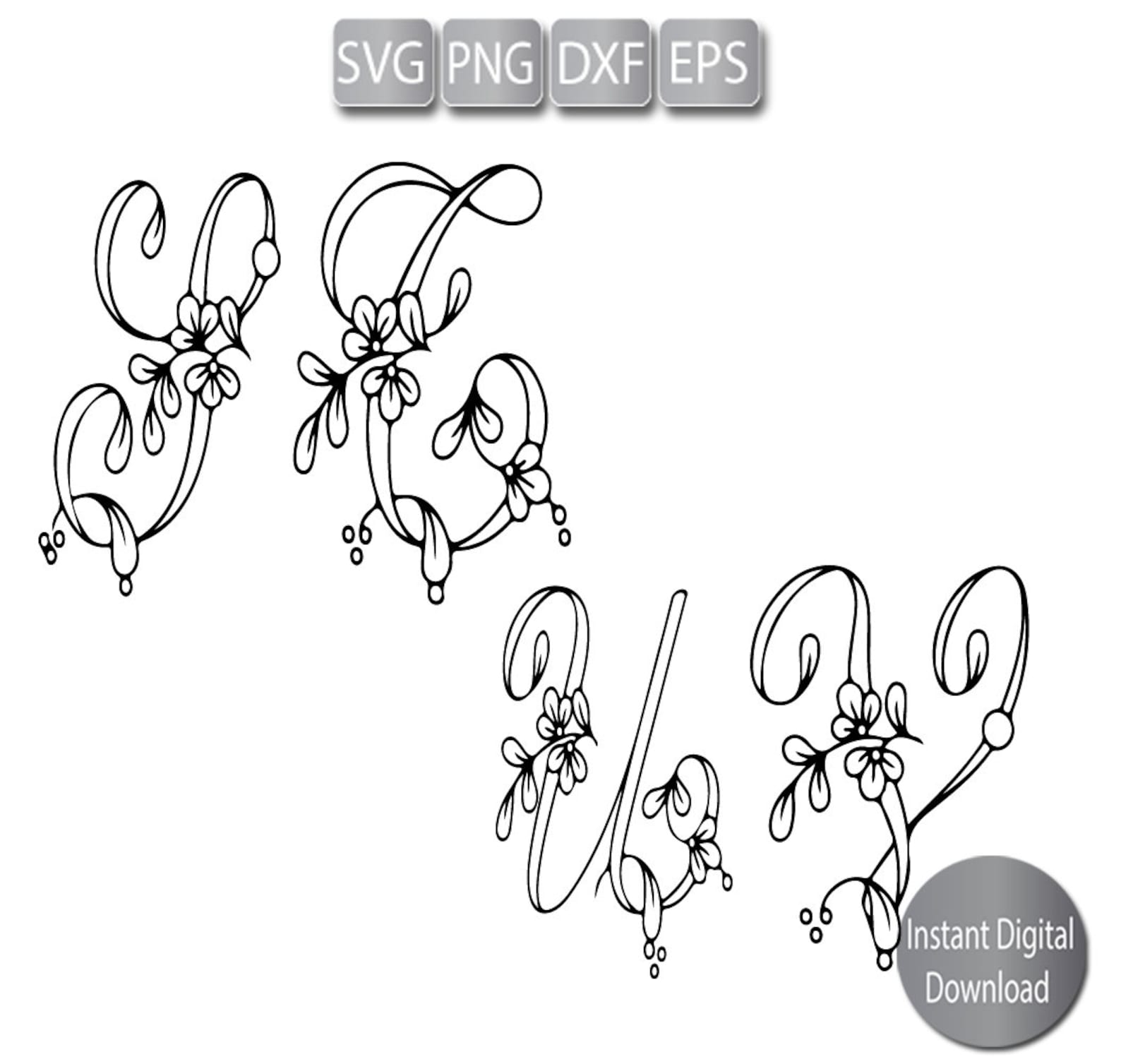 Floral Alphabet Letter Script Svg Png Eps Dxf line Art Floral - Etsy