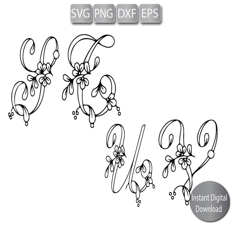 Floral Alphabet Letter Script Svg Png Eps Dxf line Art Floral - Etsy