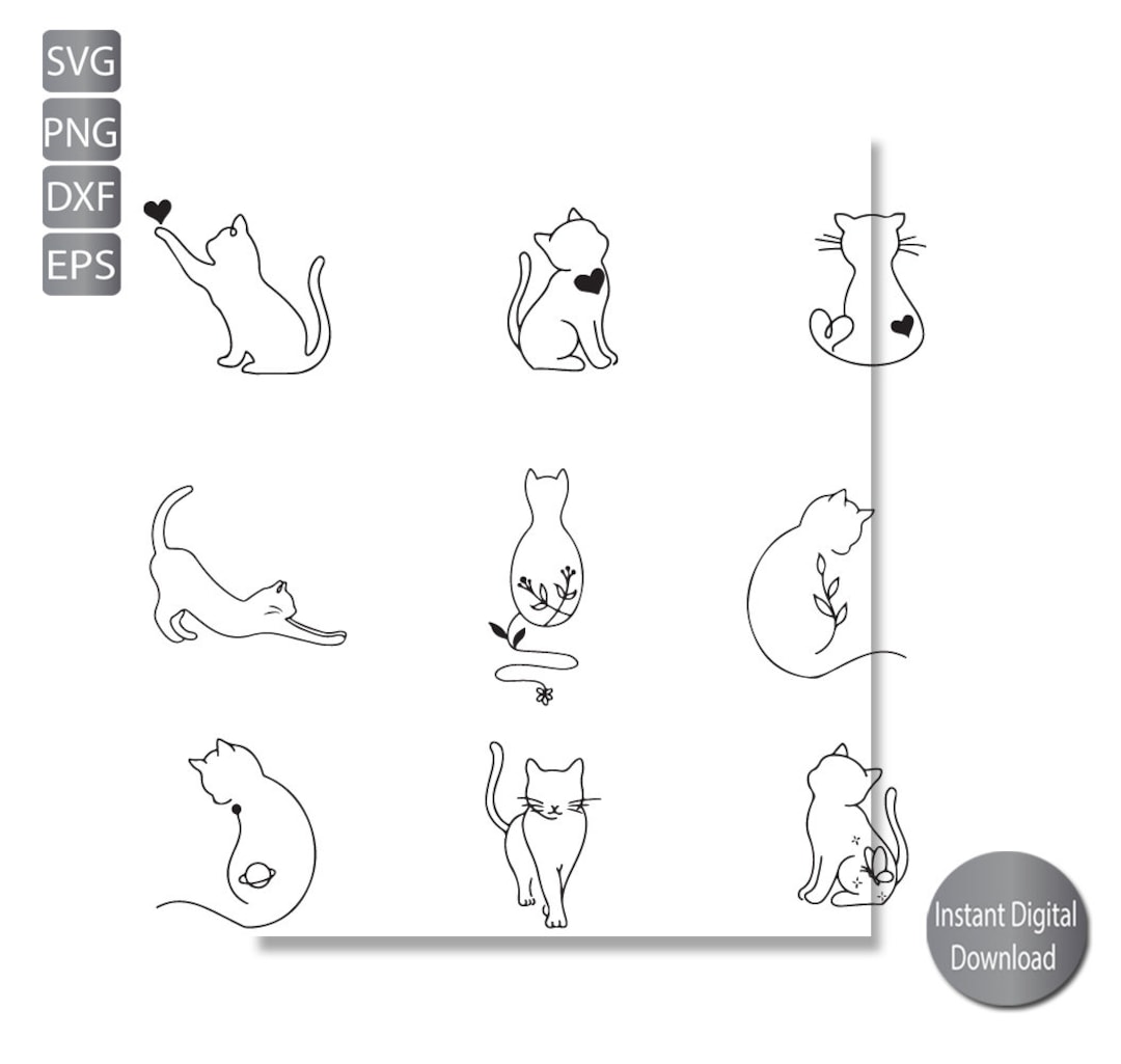 Cat Svg| Feline Svg Png Eps Dxf | Line Drawing Cats Svg Png Eps Dxf ...
