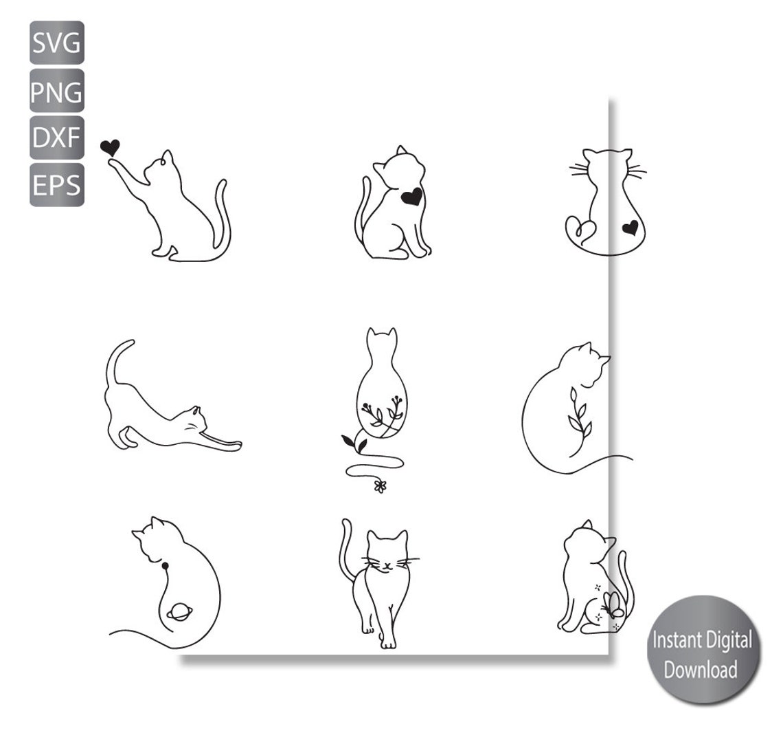 Cat Svg| Feline Svg Png Eps Dxf | Line Drawing Cats Svg Png Eps Dxf ...