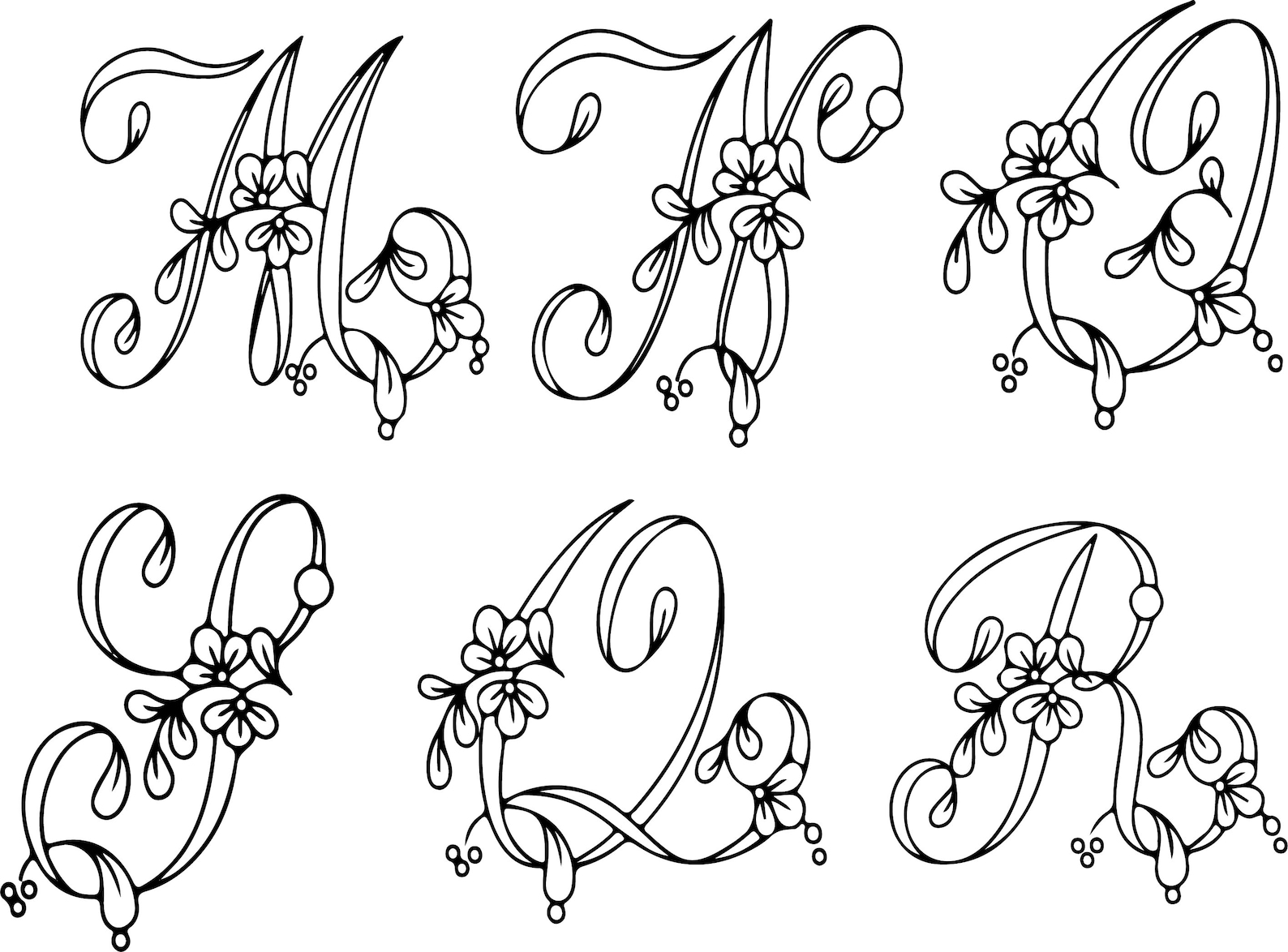 Floral Alphabet Letter Script Svg Png Eps Dxf line Art Floral - Etsy