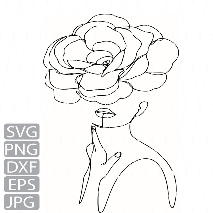 Line Art Woman Svg Png Eps Dxf floral Crown Line Art Svg Png - Etsy