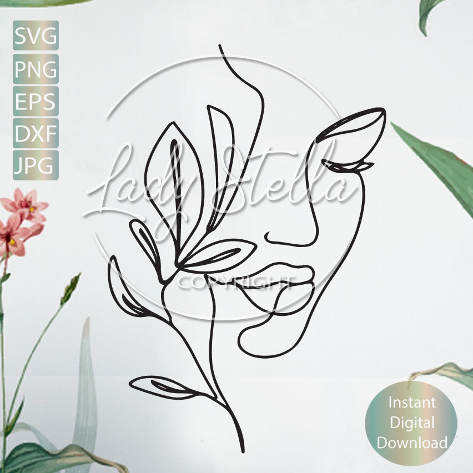 Floral Woman Line Art Svg Png Eps Dxf Jpg Instant - Etsy