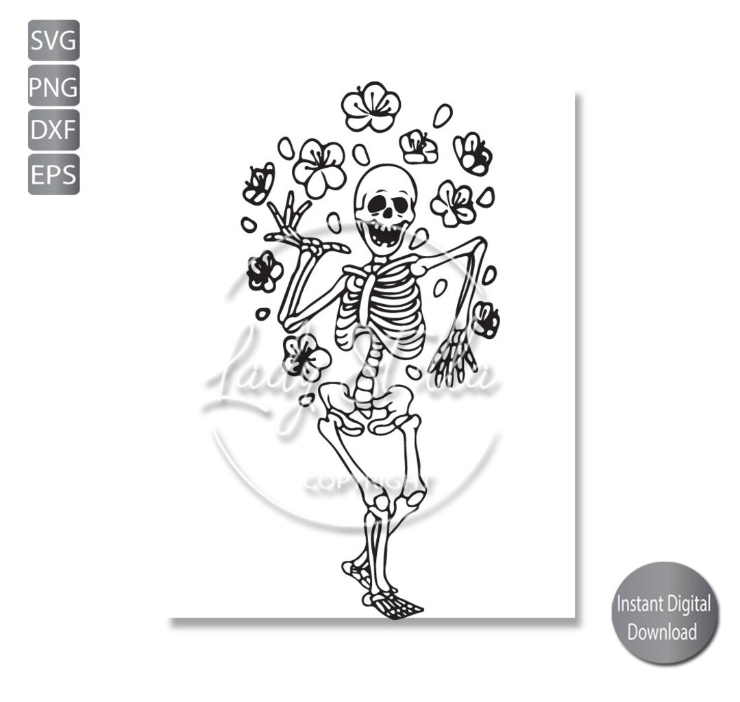 Dancing Floral Skeleton Svg, Png, Eps, Dxf, Skeleton Clipart, Happy ...