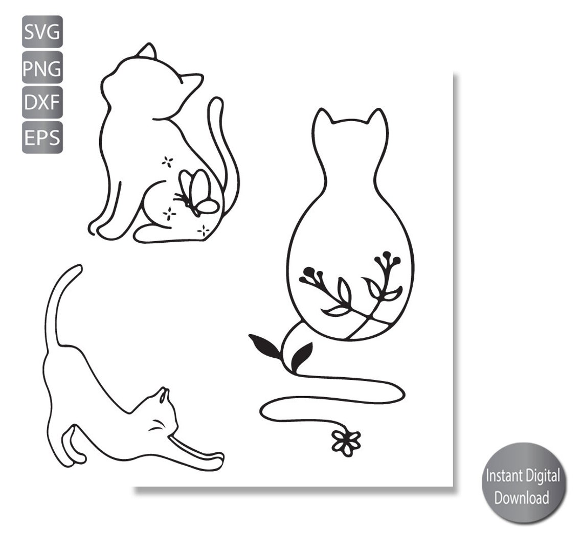 Cat Svg Feline Svg Png Eps Dxf Line Drawing Cats Svg Png - Etsy