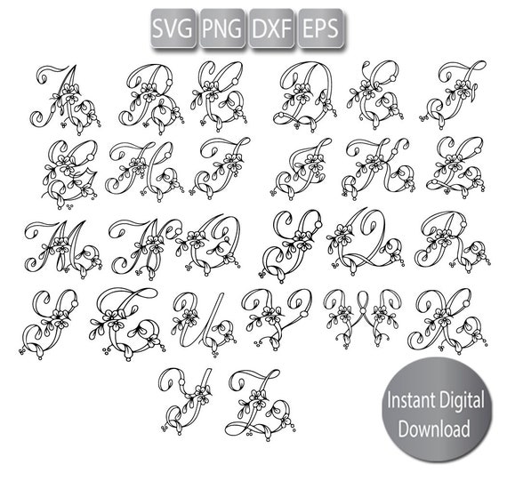 Floral Alphabet Letter Script Svg Png Eps Dxf line Art Floral - Etsy Canada