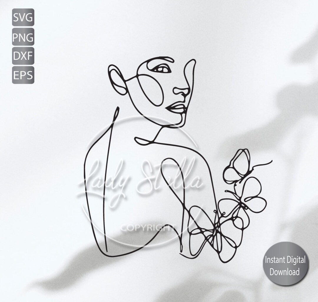 Floral Woman Line Art Svg Png Eps Dxf Botanical Line Art Woman Svg Png ...