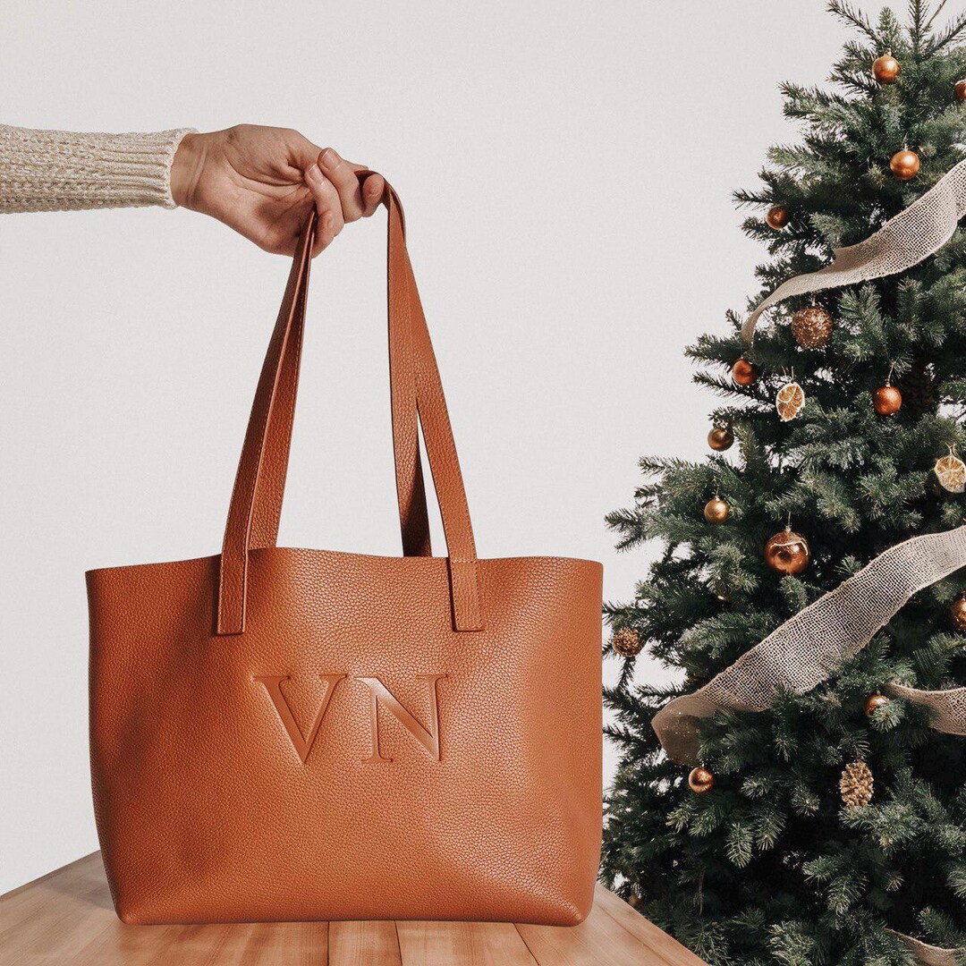 Custom Leather Tote Handbag With Initials, Unique Women's Personalized ...