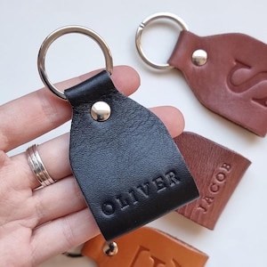 Custom Leather Key Ring for Men, Genuine Leather Key Fob With Initial ...