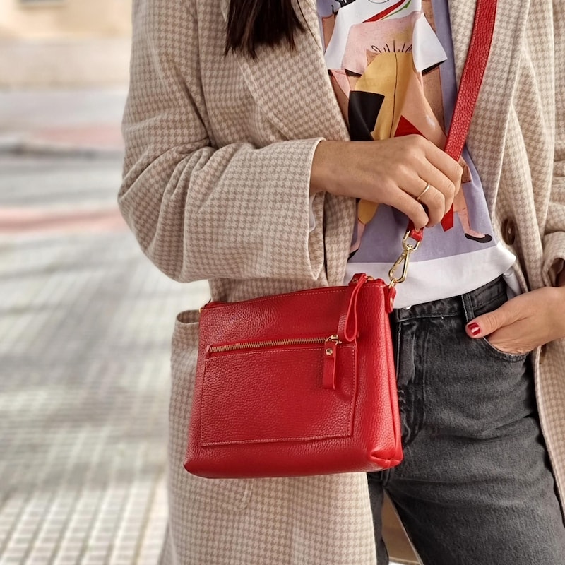 Red Leather Bag - Etsy