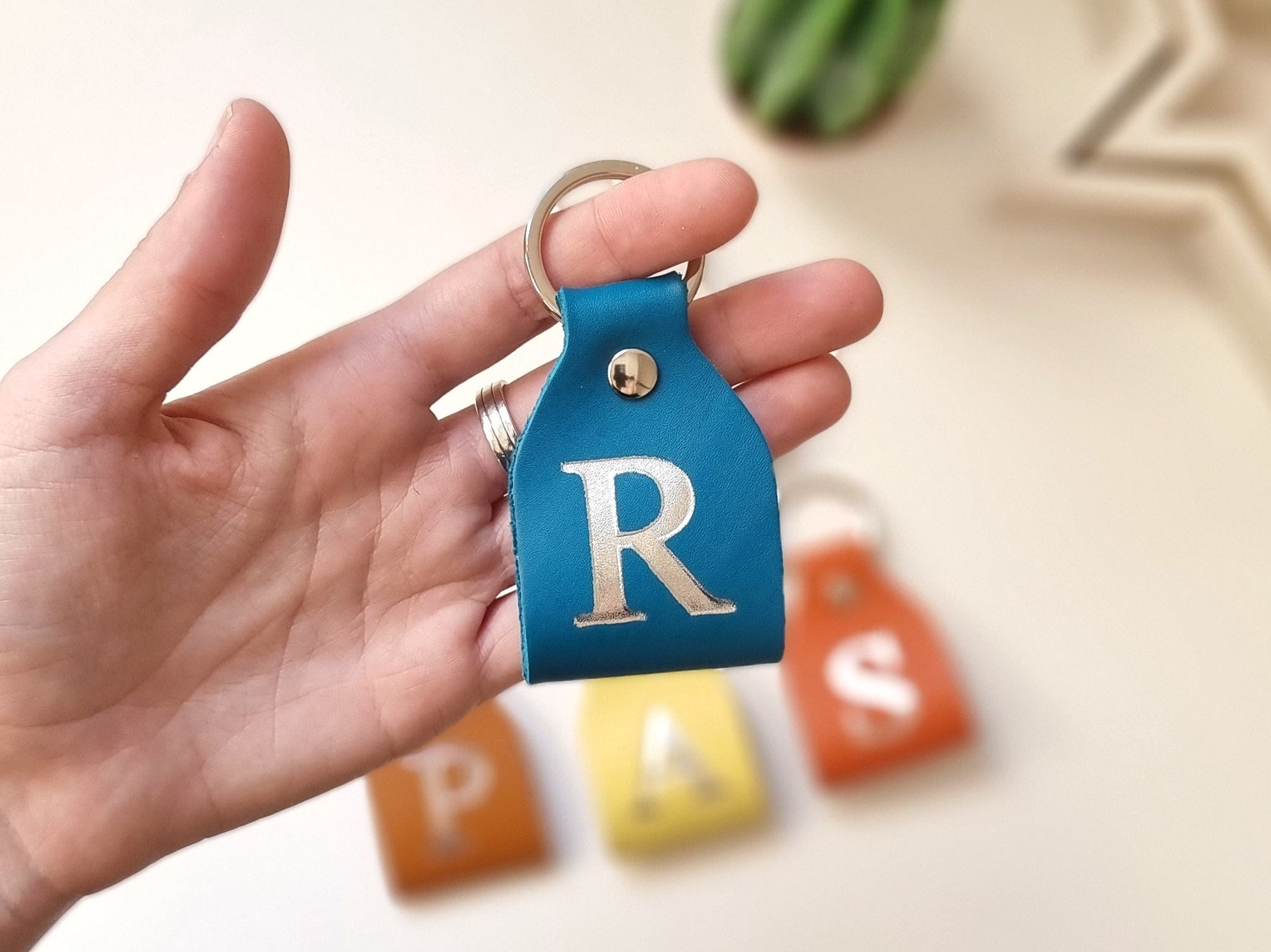 Monogram Keychain Personalized Leather Keyring Initial - Etsy