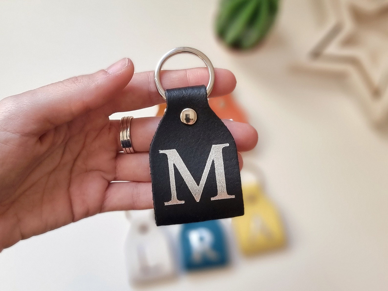 Monogram Keychain Personalized Leather Keyring Initial - Etsy