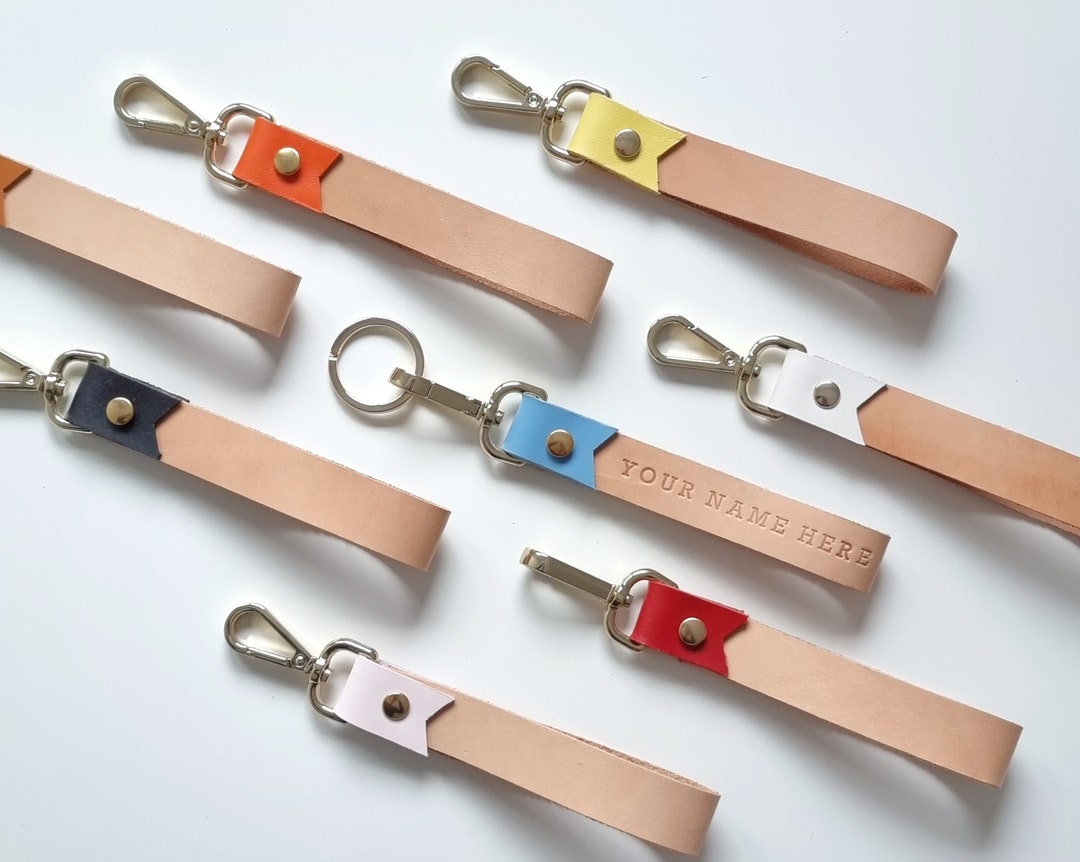 Leather Wristlet Keychain, Personalized Key Fob, Large Leather Key Fob ...