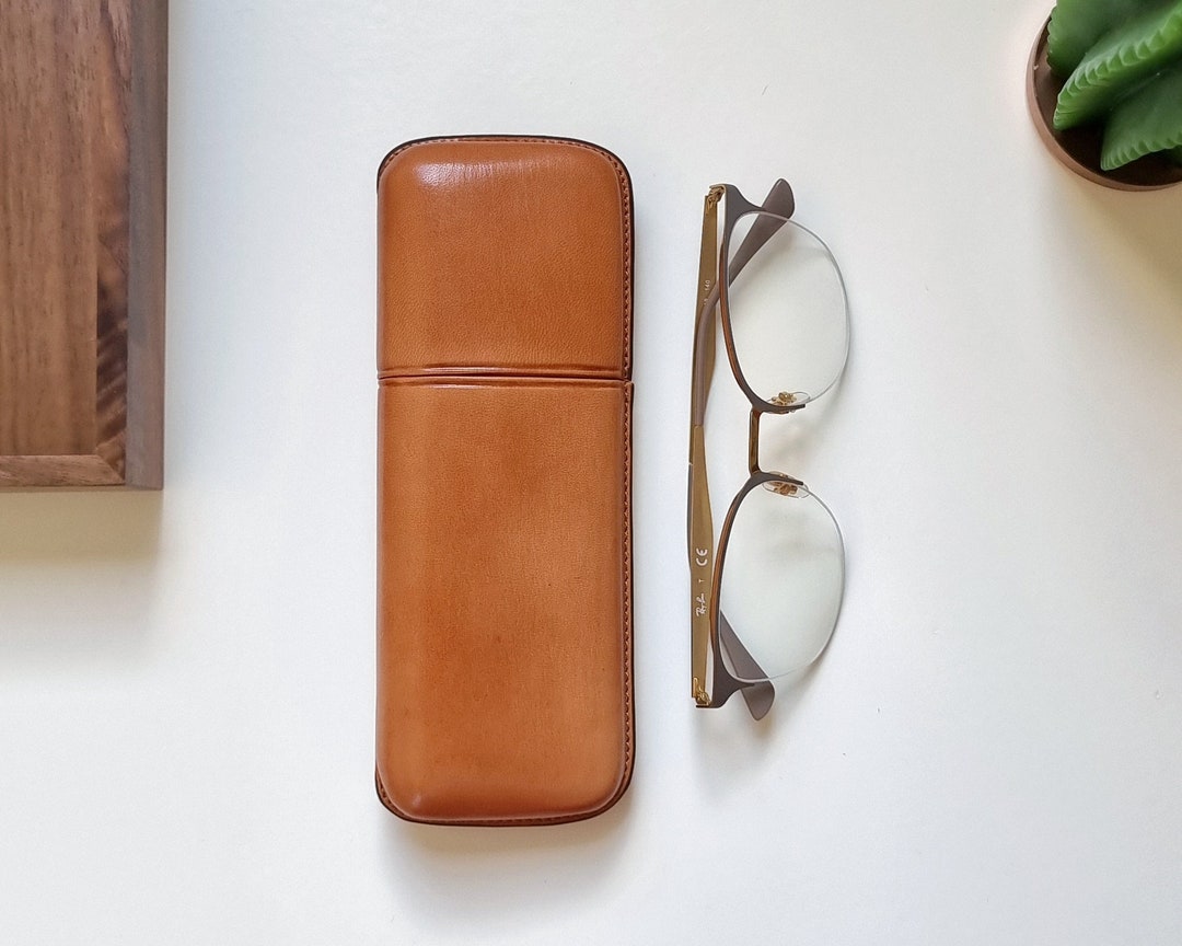Leather Eyeglass Case, Glasses Case Hard, Leather Glasses Case for Gift ...
