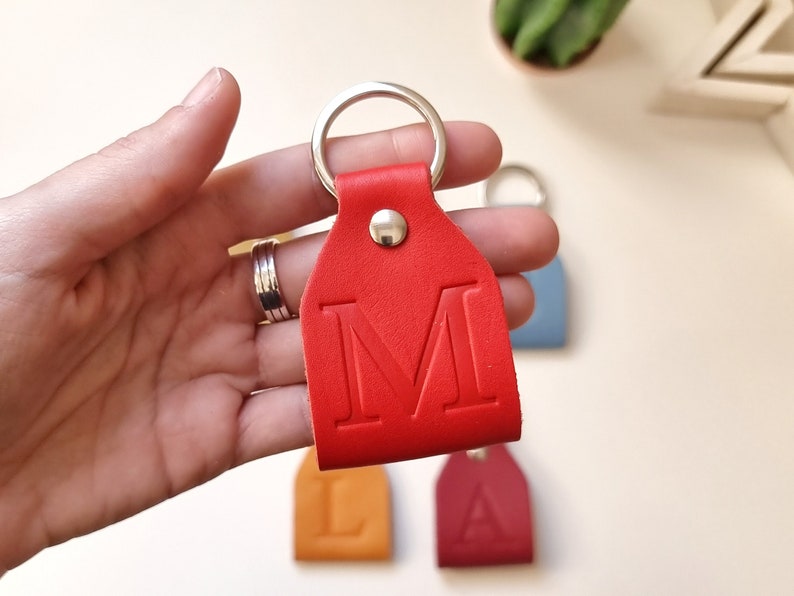Monogram Keychain Personalized Leather Keyring Initial - Etsy