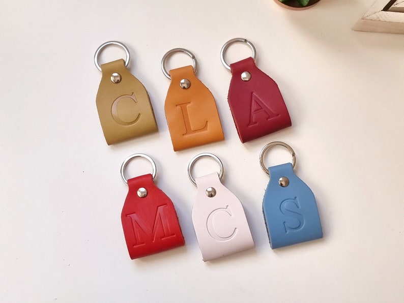 Monogram Keychain Personalized Leather Keyring Initial - Etsy