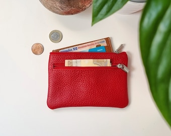 Red Leather Zip Wallet - Etsy