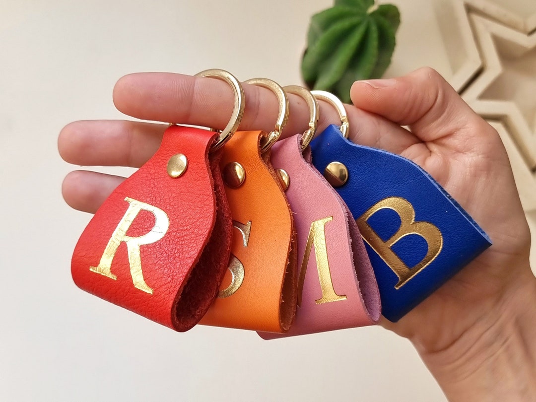 Monogram Keychain, Personalized Leather Keyring, Initial Keychain as a ...