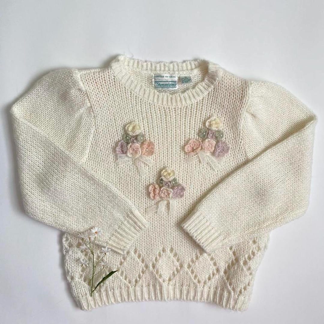 Vintage White Floral Sweater - Etsy