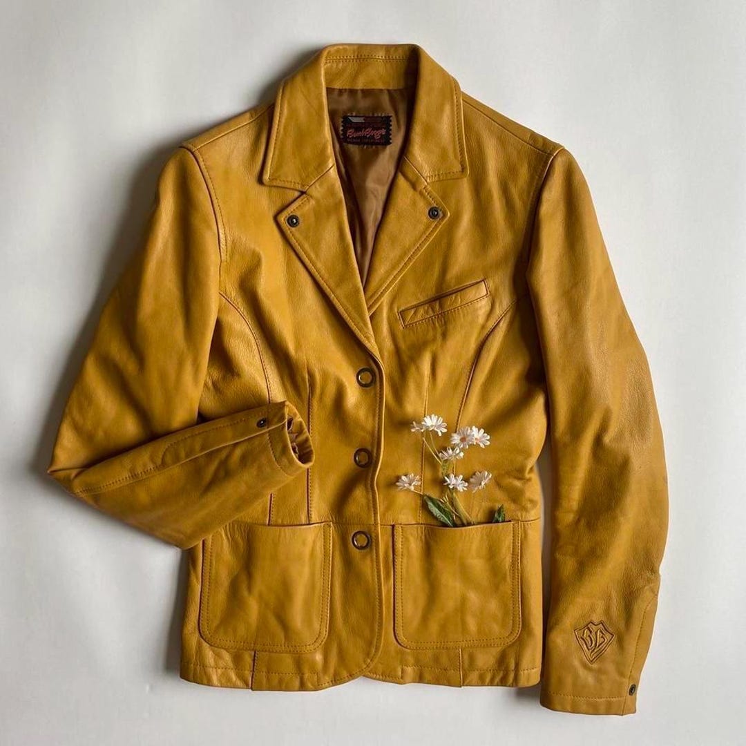Vintage Mustard Yellow Leather Jacket - Etsy