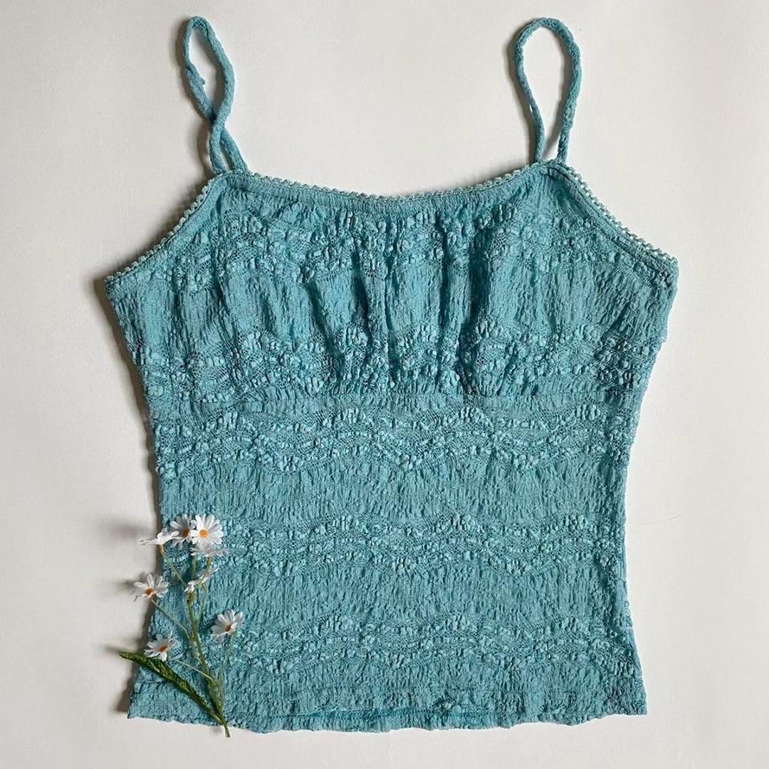 Vintage Y2K Blue Lace Tank Top - Etsy