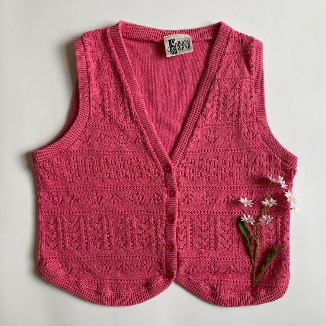 Vintage Pink Knit Vest - Etsy