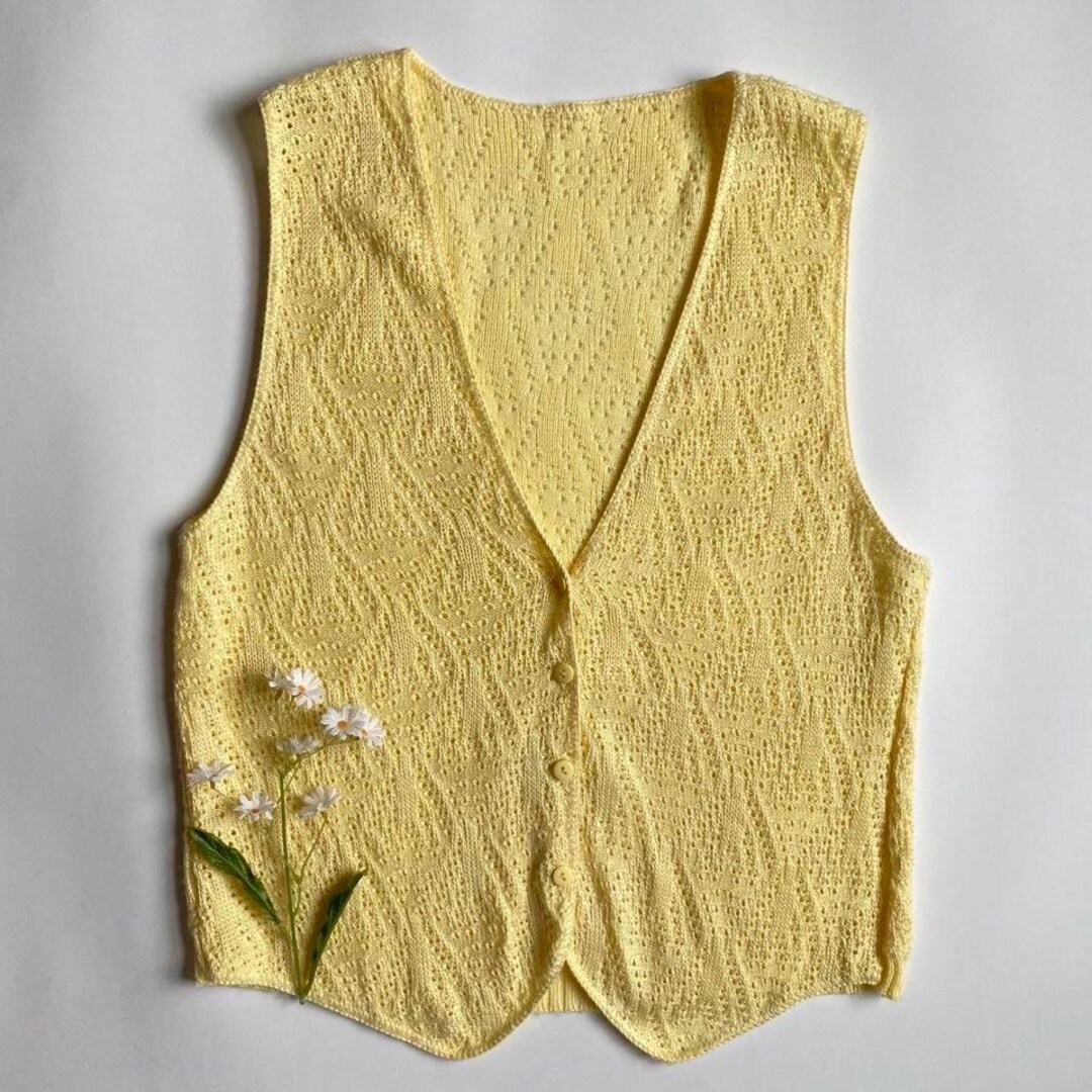 Vintage Yellow Knit Vest - Etsy