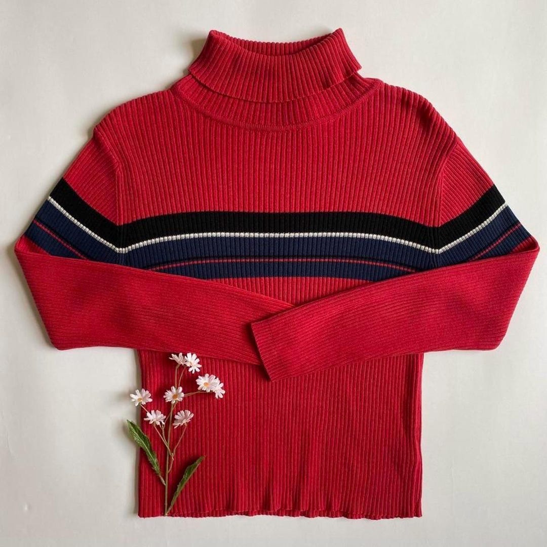 Vintage Red Striped Turtleneck - Etsy