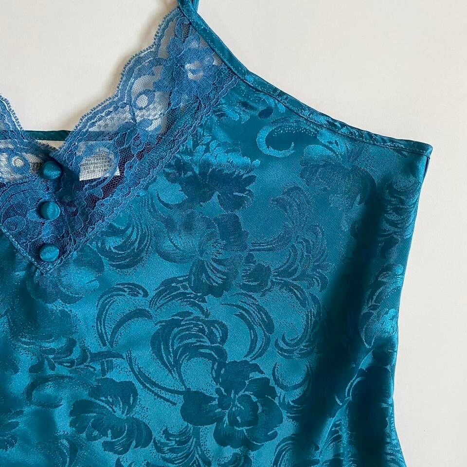 Vintage Teal Satin Floral Cami - Etsy