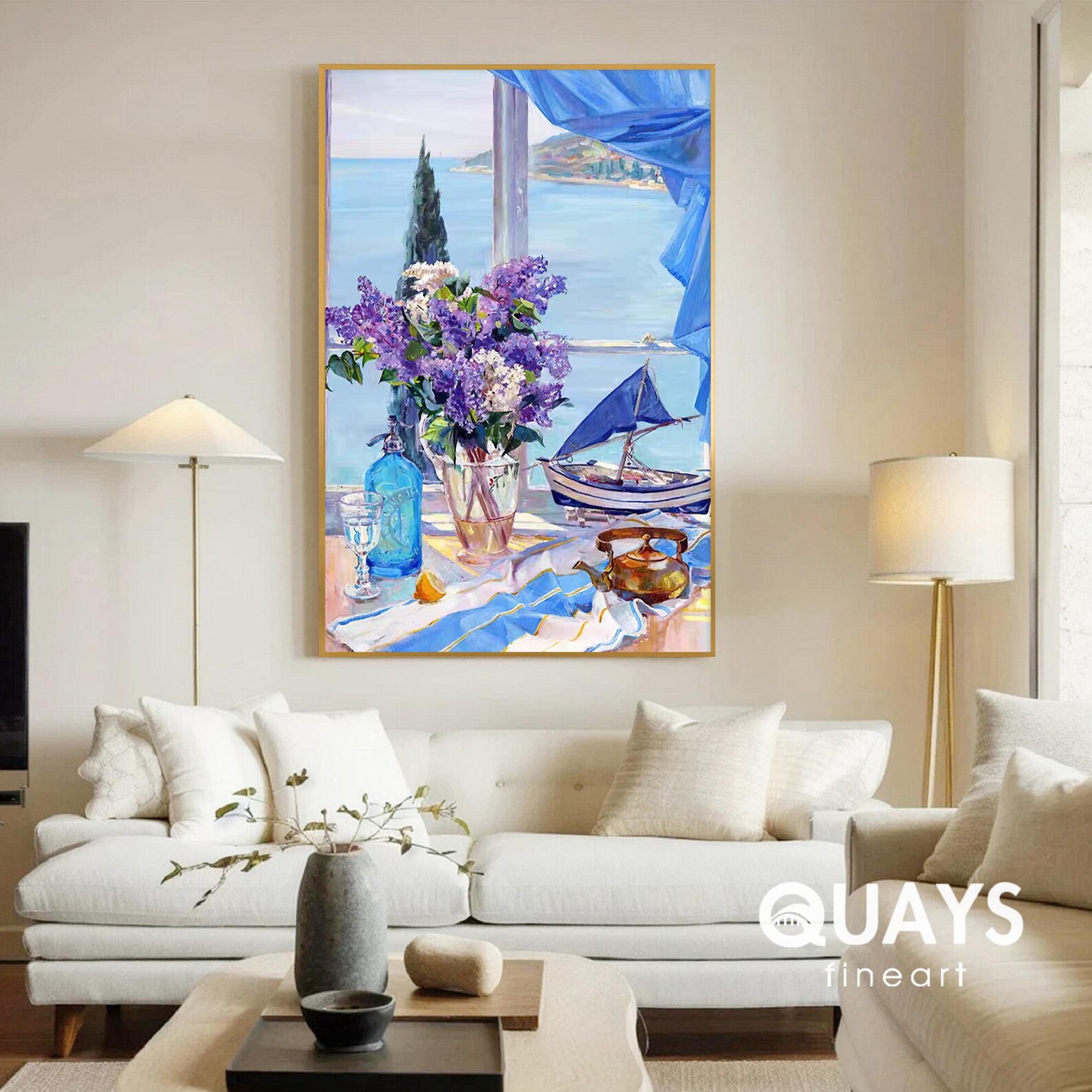 Mediterranean Purple Flower Window Oil Painting Open Window With Blue ...
