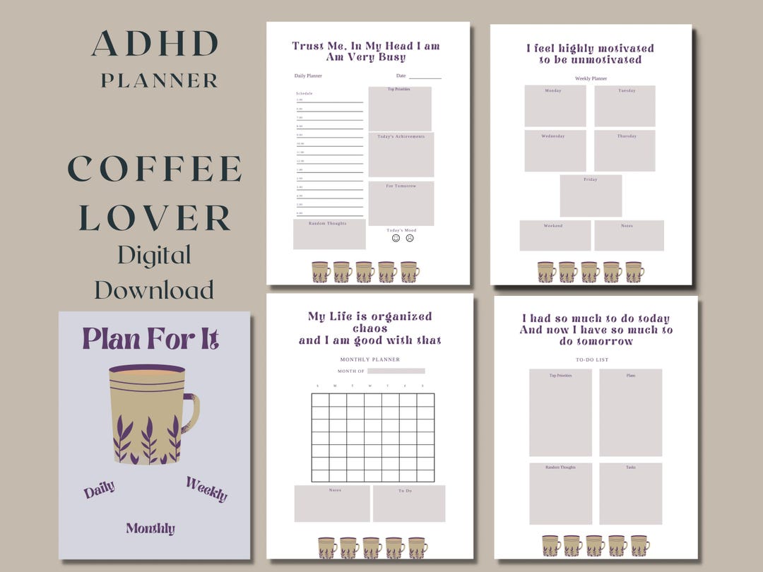 ADHD Coffee Lovers Planner With Daily Task Management and Emotional ...