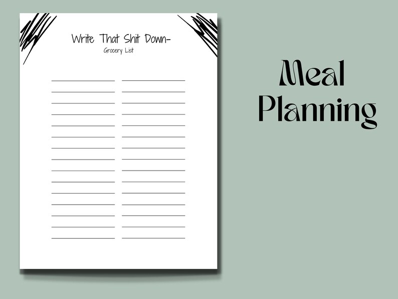 Grocery List Printable, Meal Planning, Shopping List, Family Meals ...
