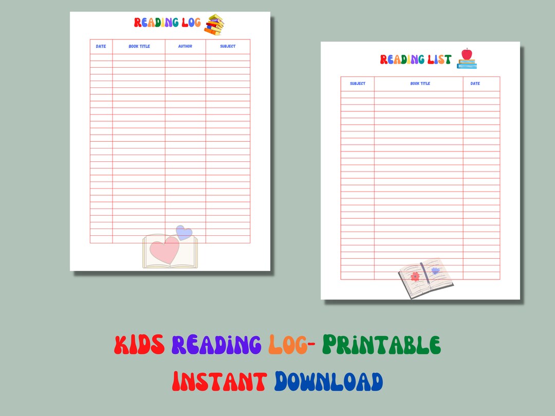 Reading Log for Kids/ Printable Book Tracker/ Reading Planner/ Book Log ...