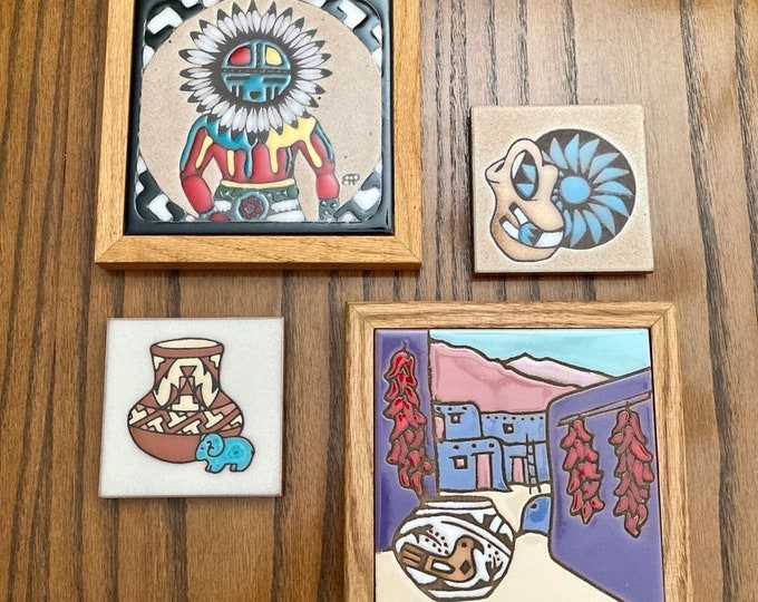 4 Southwestern Art Tiles Trivets Kachina Pottery Mag Mor Cleo Teissedre ...