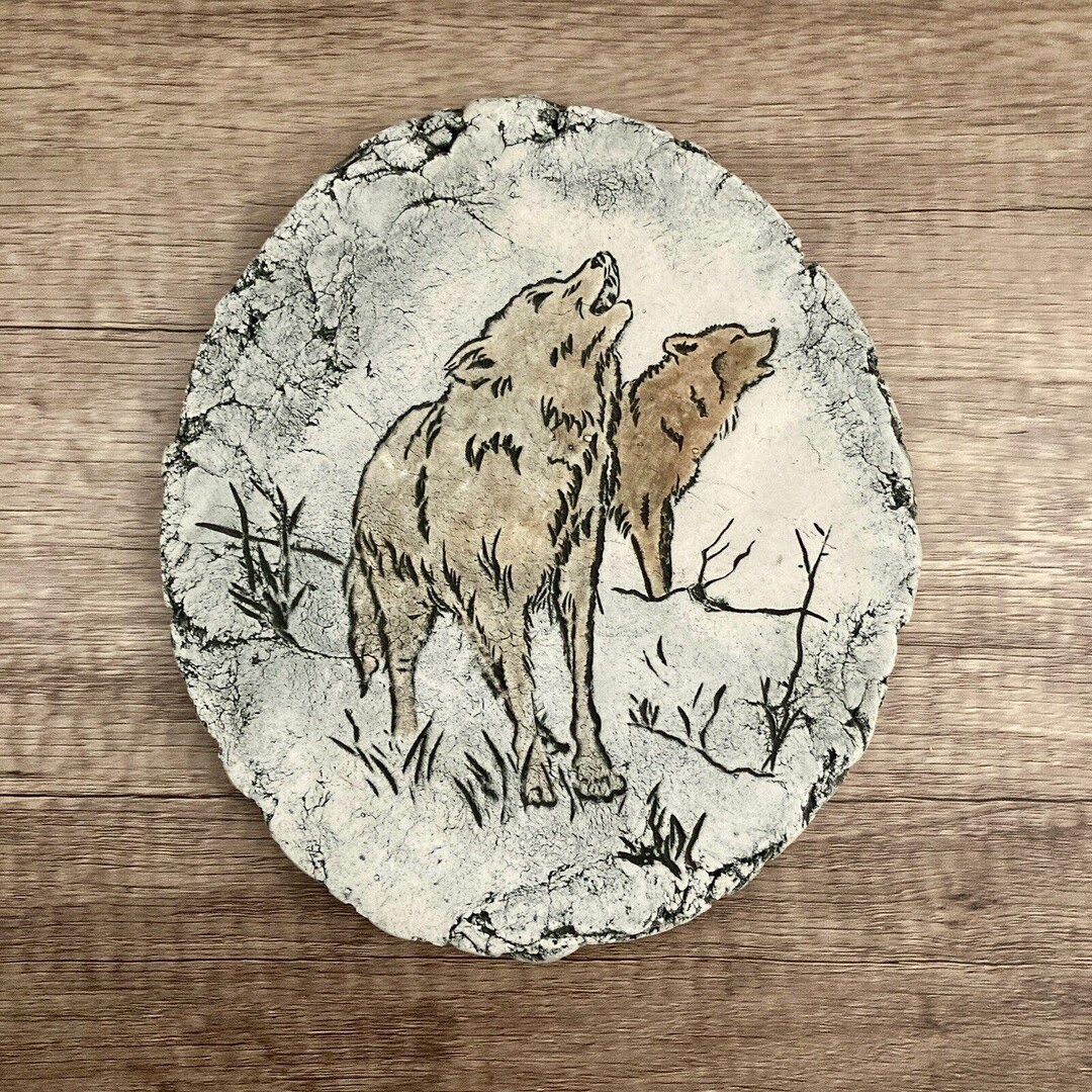 Shapes of Clay Plaque Howling Wolves Artist Signed Stan Langtwait ...