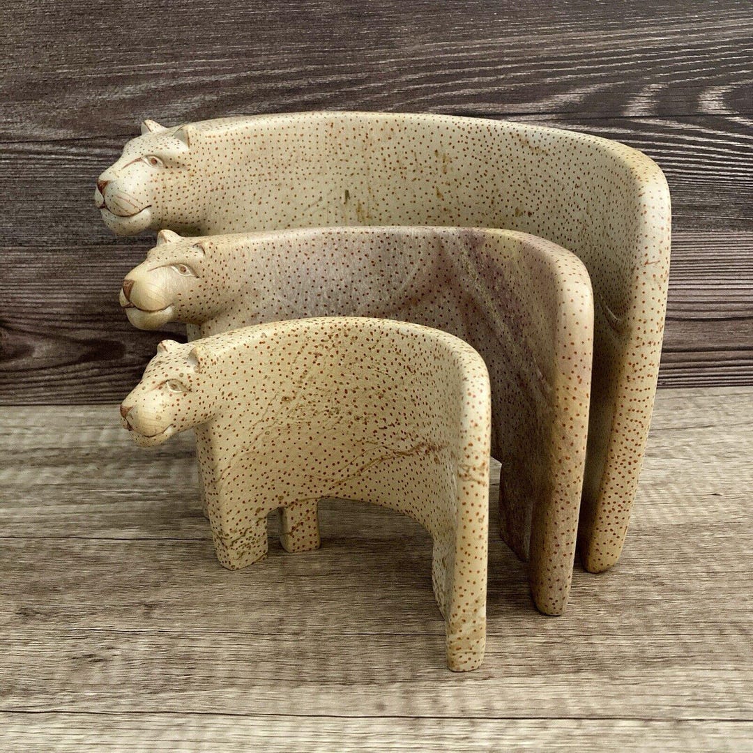 Vintage African Soapstone Cheetah Sculptures – Hand Carved Nesting Set ...