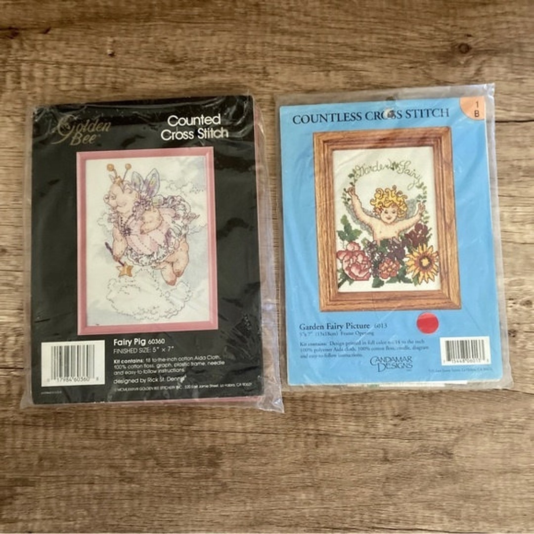 2 Fairy Cross Stitch Kits Counted Fairy Pig With Frame and - Etsy