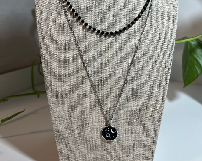 Delicate Celestial Moon and Son Pendant Multi-chain Necklace - Layered Trendy Moon and Sun ...