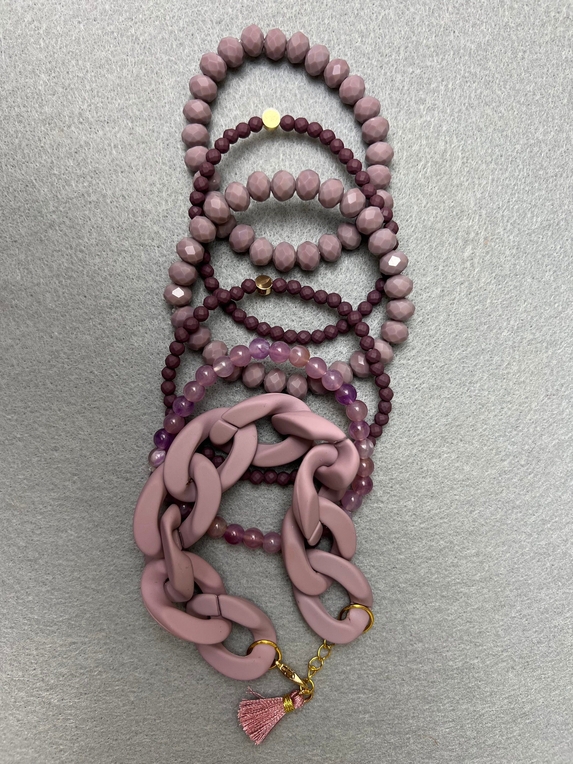 Muted Purple Color Boho Chic Stacked Bracelet Set of Seven, Trendy ...