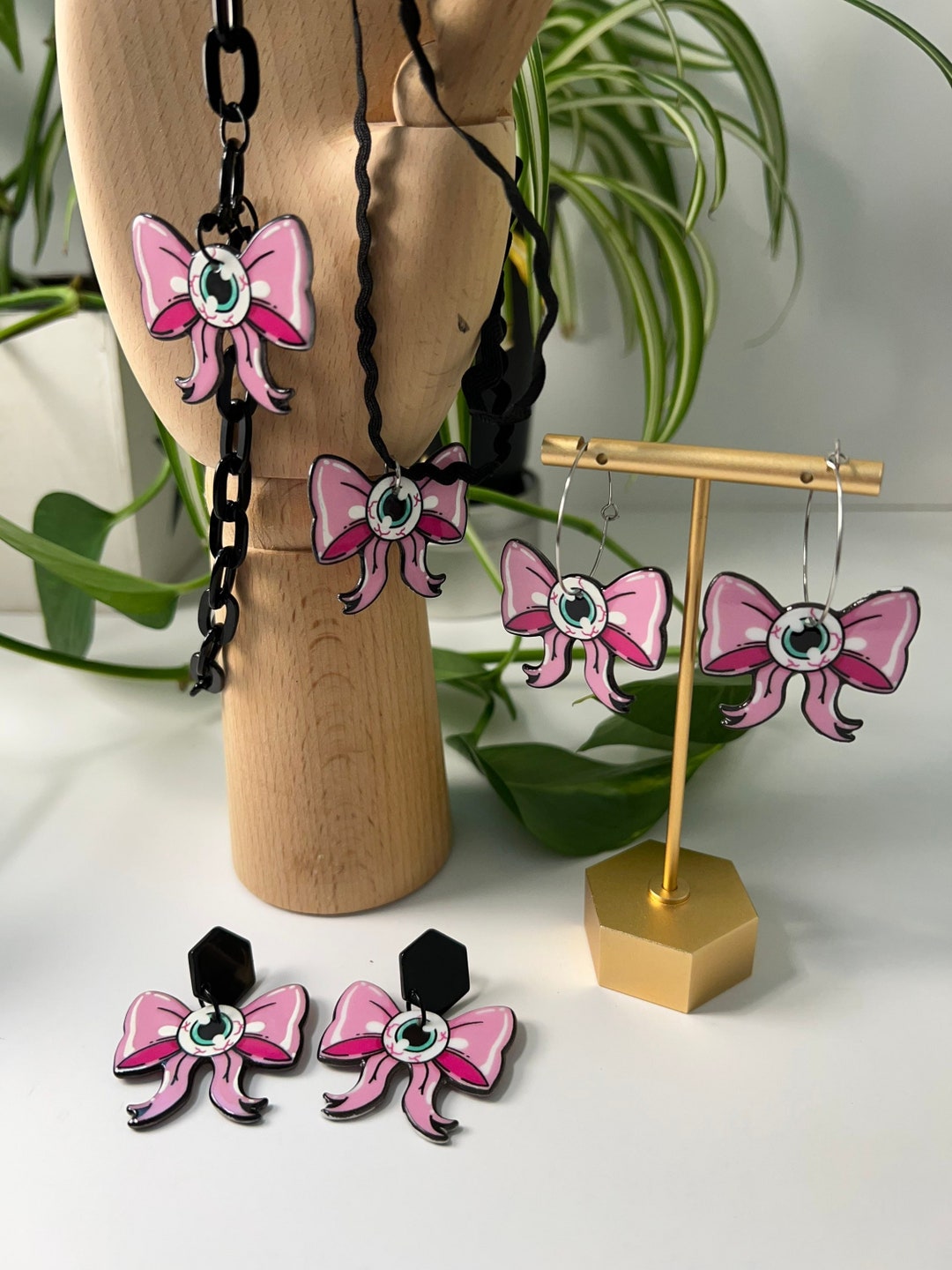 Pastel Goth Eyes Bow Jewelry, Goth Black Chain Necklace, Emo Fabric ...