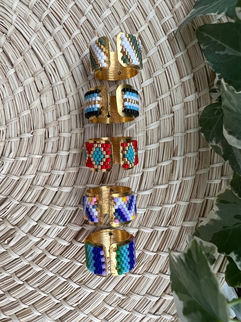 Stylish Miyuki Beaded Adjustable Rings, Colorful Beaded Handmade Rings ...