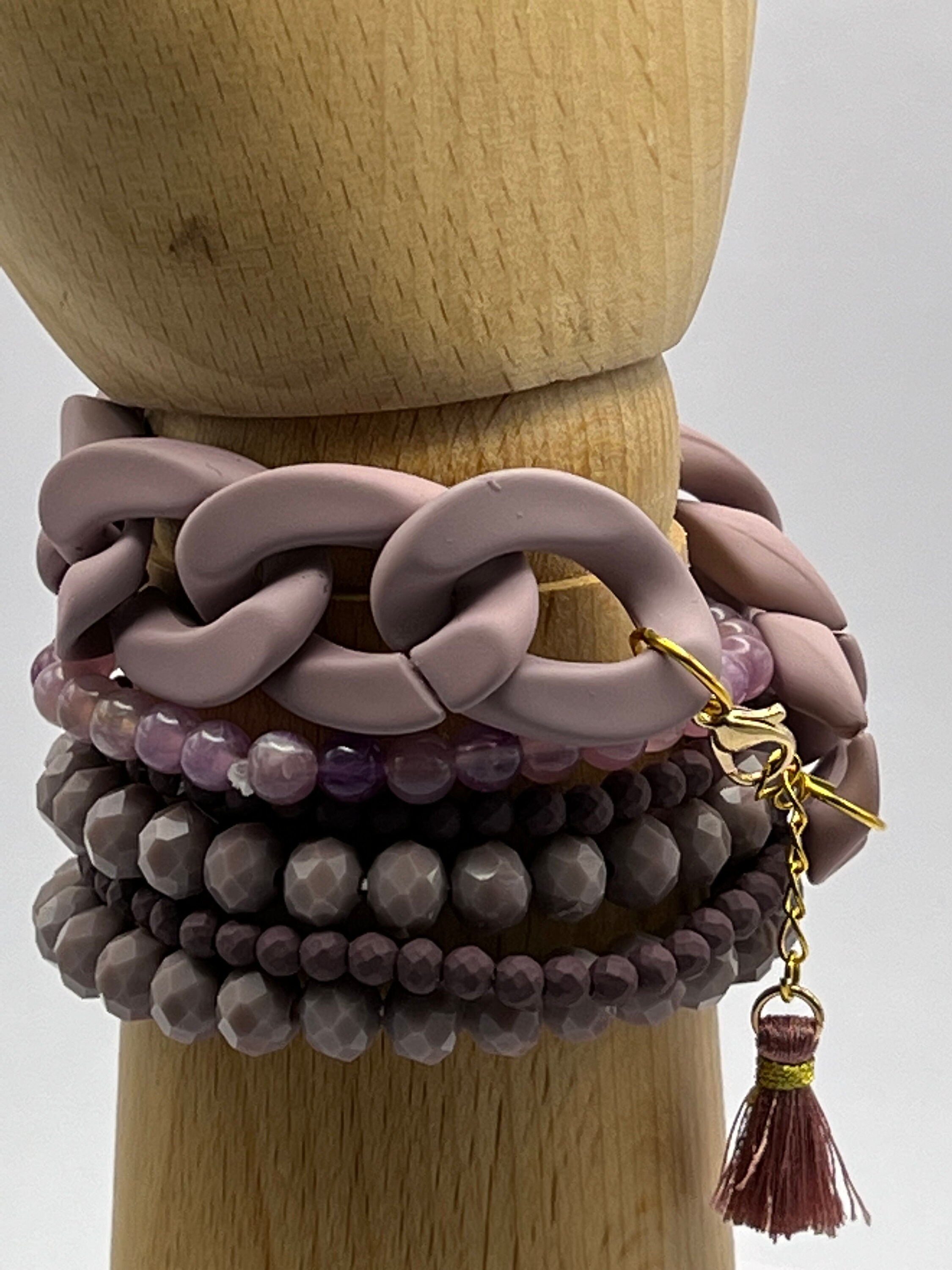 Muted Purple Color Boho Chic Stacked Bracelet Set of Seven, Trendy ...