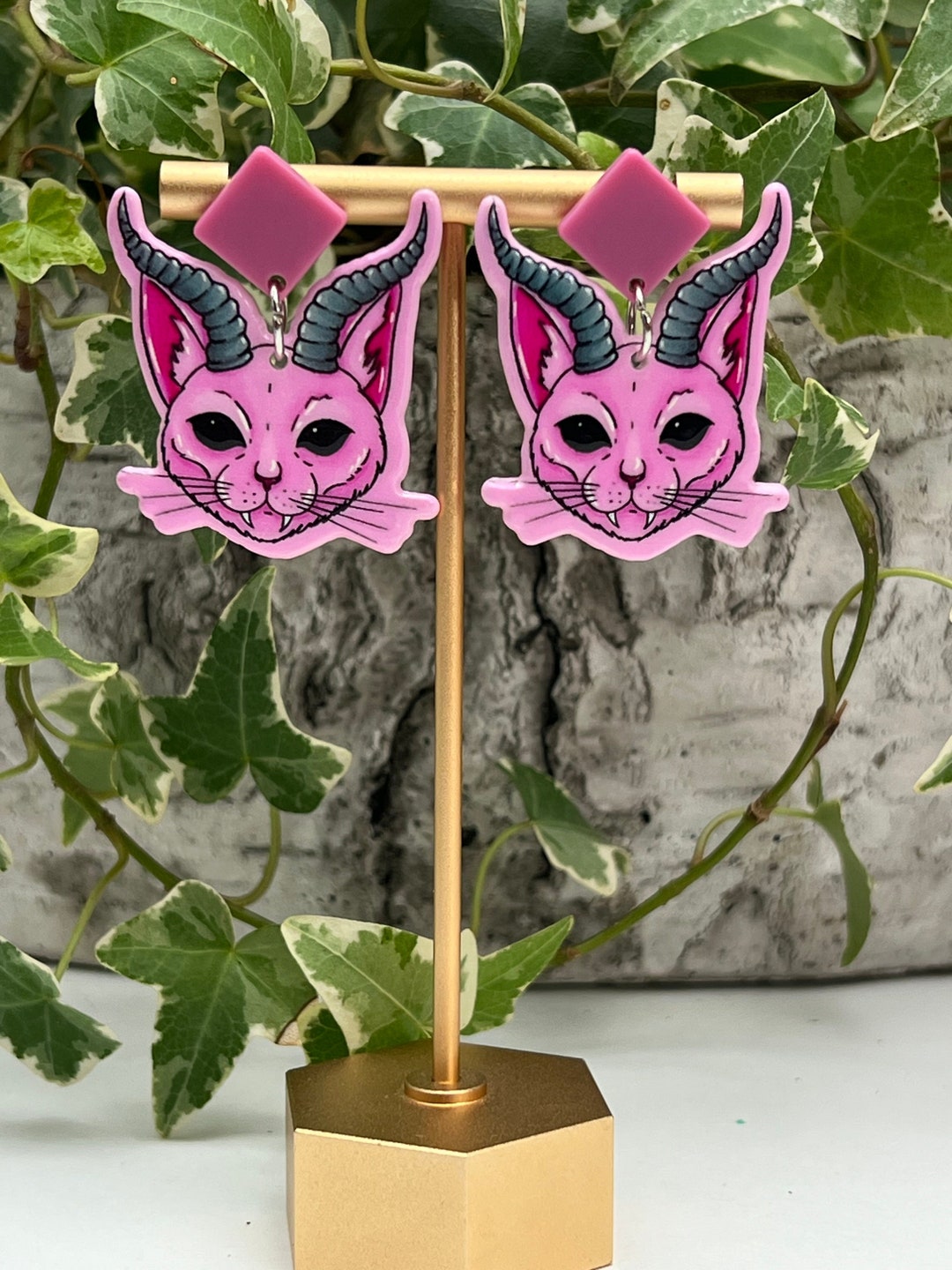 Emo Goth Whimsical Cat With Horns Statement Earrings, Gothic Kawaii ...
