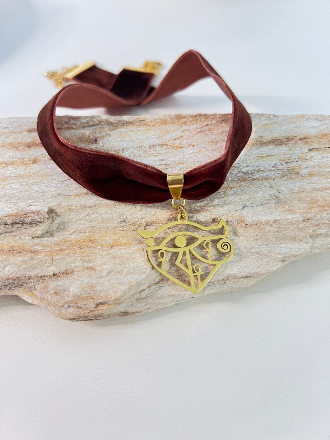 Eye of Horus Pendant Choker, Ancient Egyptian Velvet Choker, Protection ...