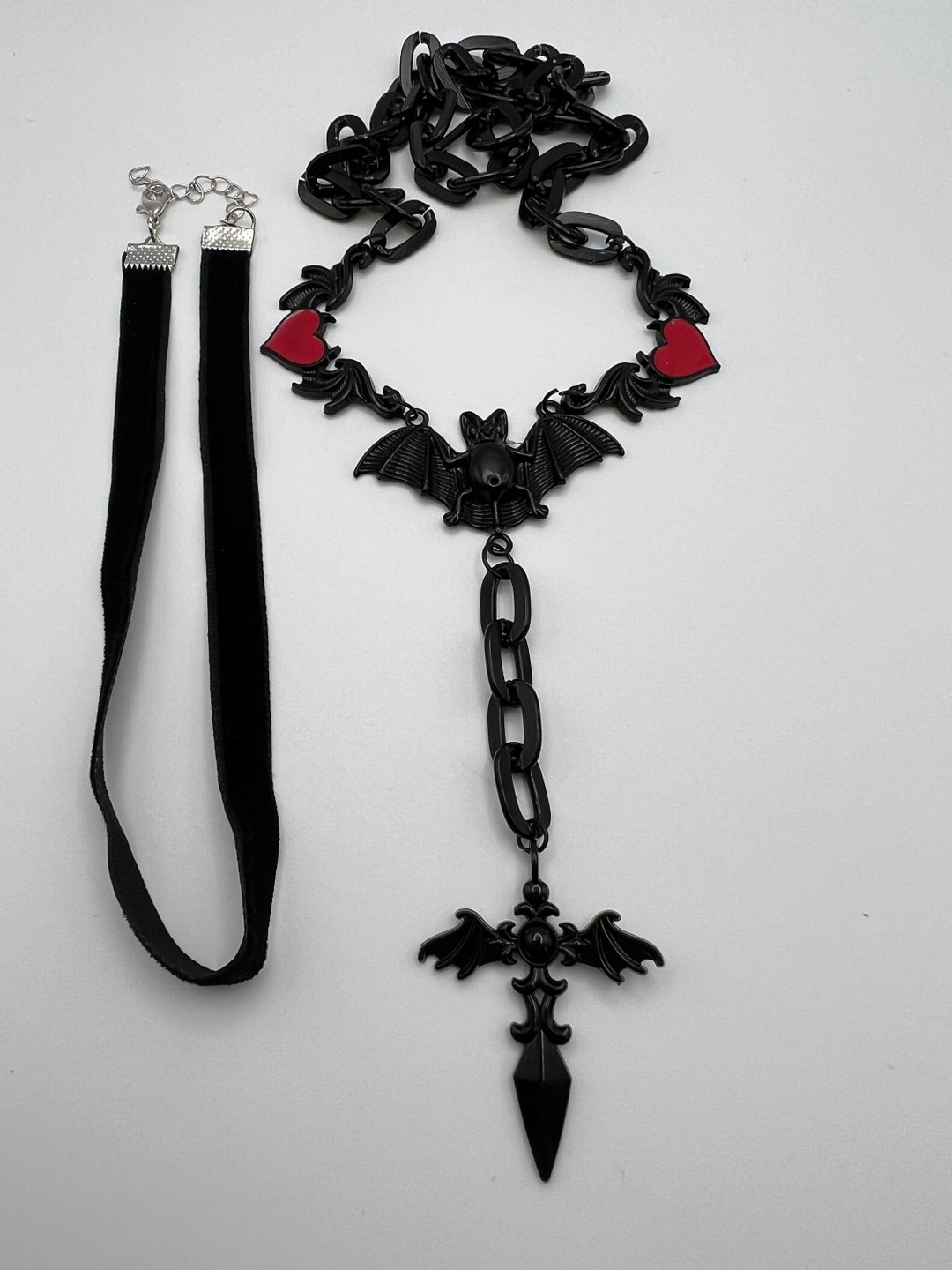 All Black Vampire Bat Gothic Layered Necklace, Classic Vampire Goth ...