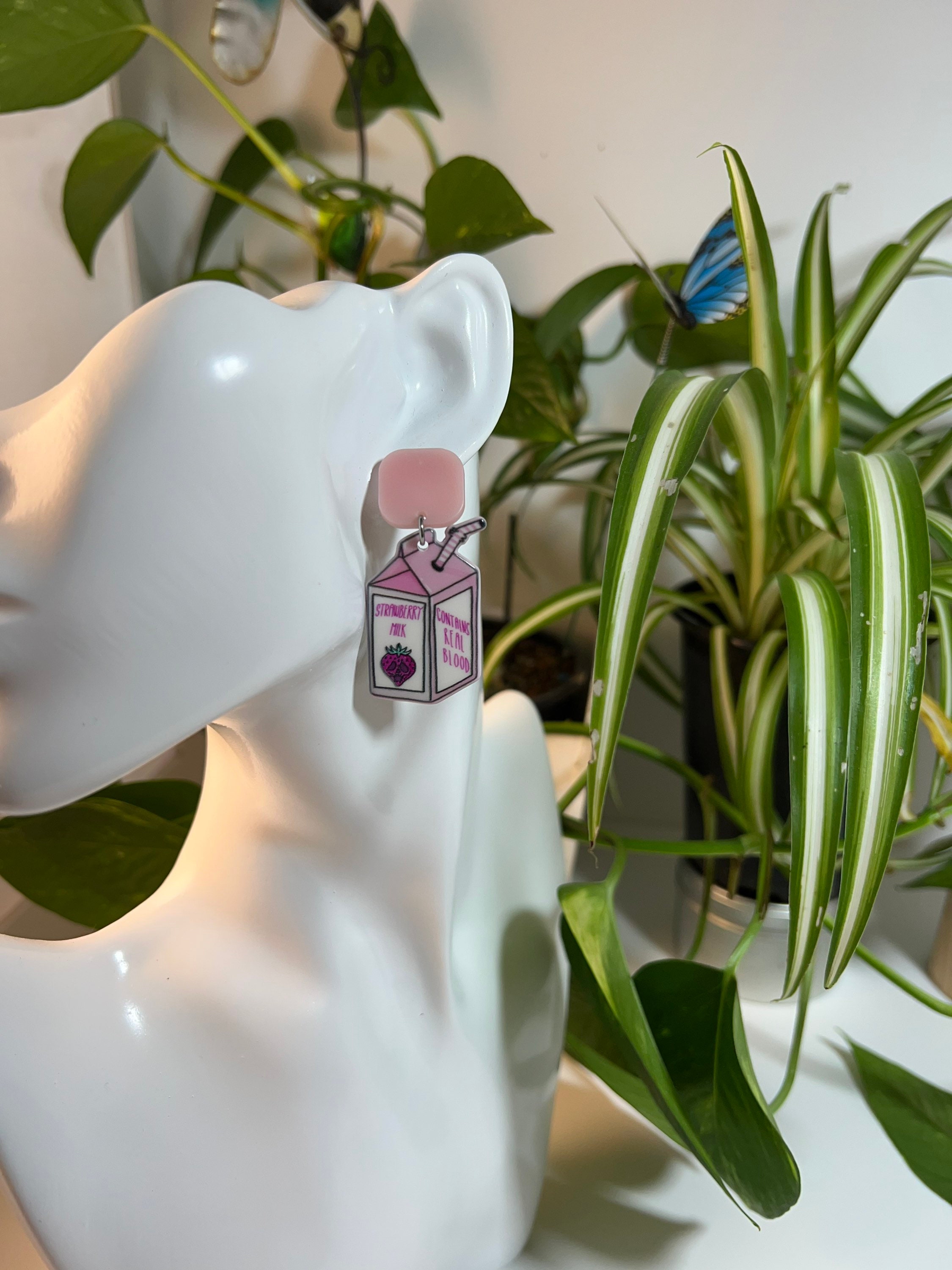 Pastel Goth Acrylic Milk Carton Image Pendant Earrings, Whimsigoth Pink ...