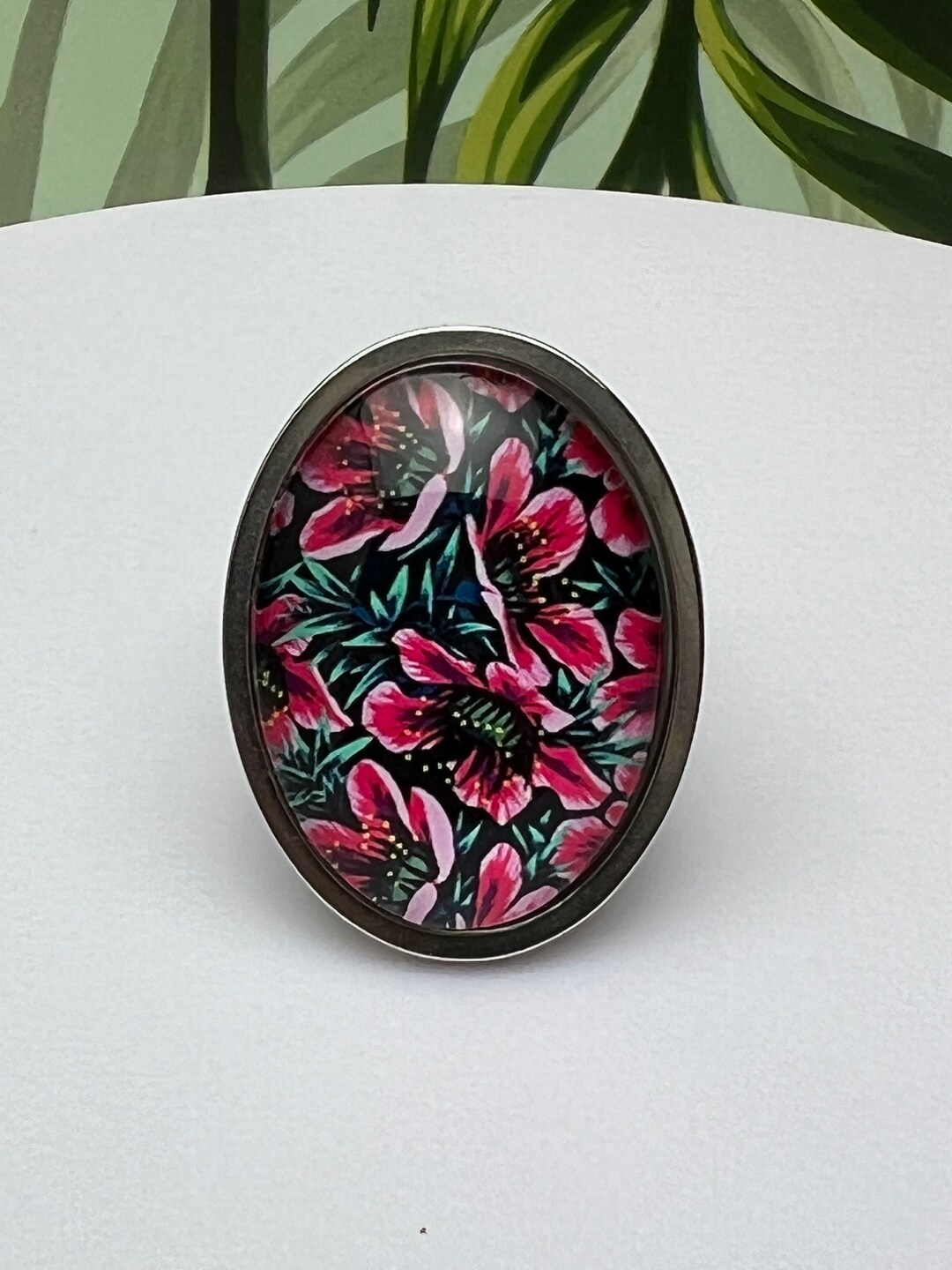 Floral Pattern Oval Statement Rings, Art Nouveau Flower Pattern Rings ...